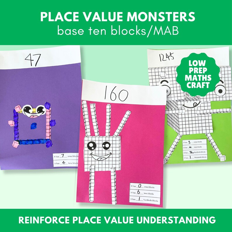Place Value Monsters | Base Ten Blocks / MAB (low Prep Maths Craft) - Etsy