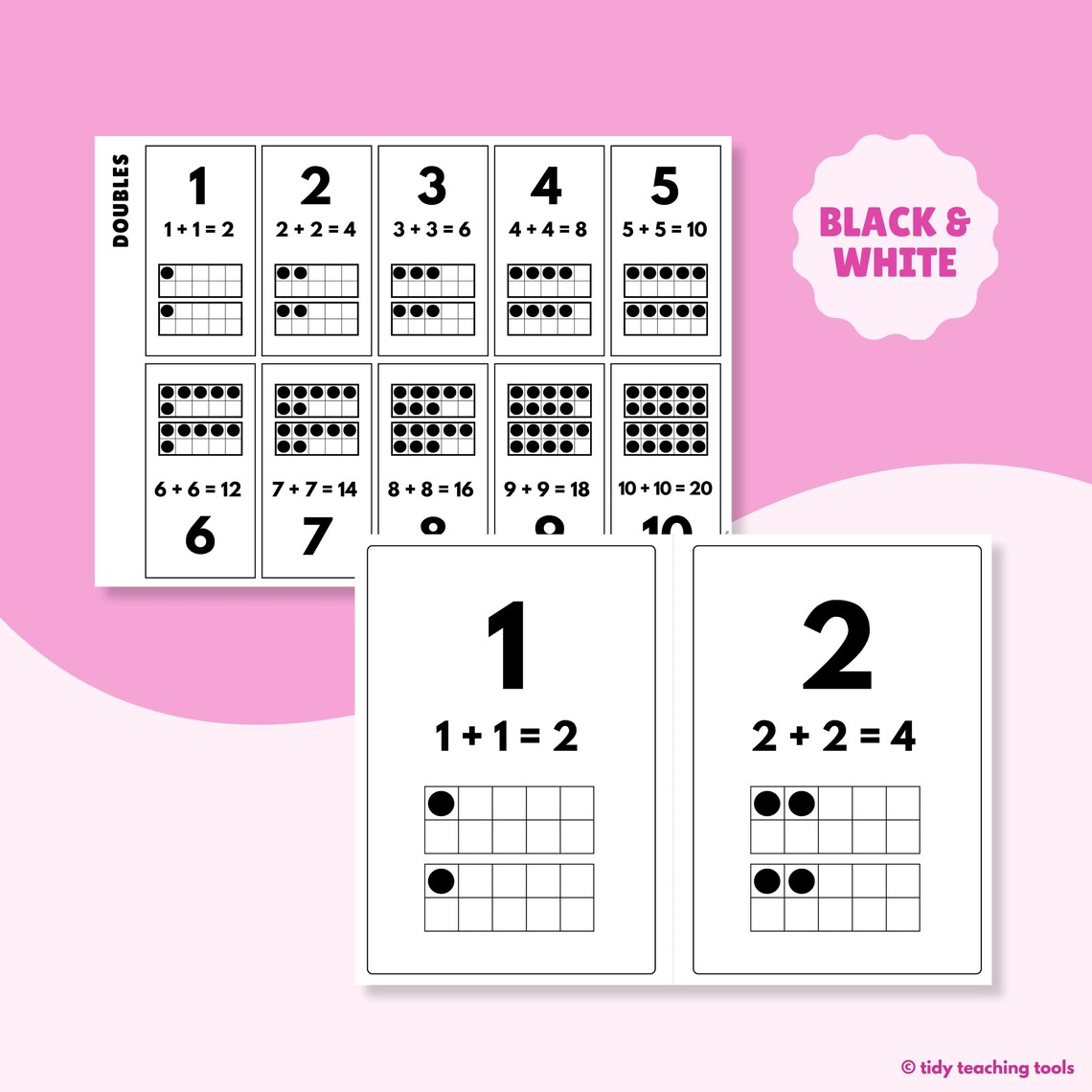 Tens Frame Doubles Facts | Bright Rainbow Posters - Etsy