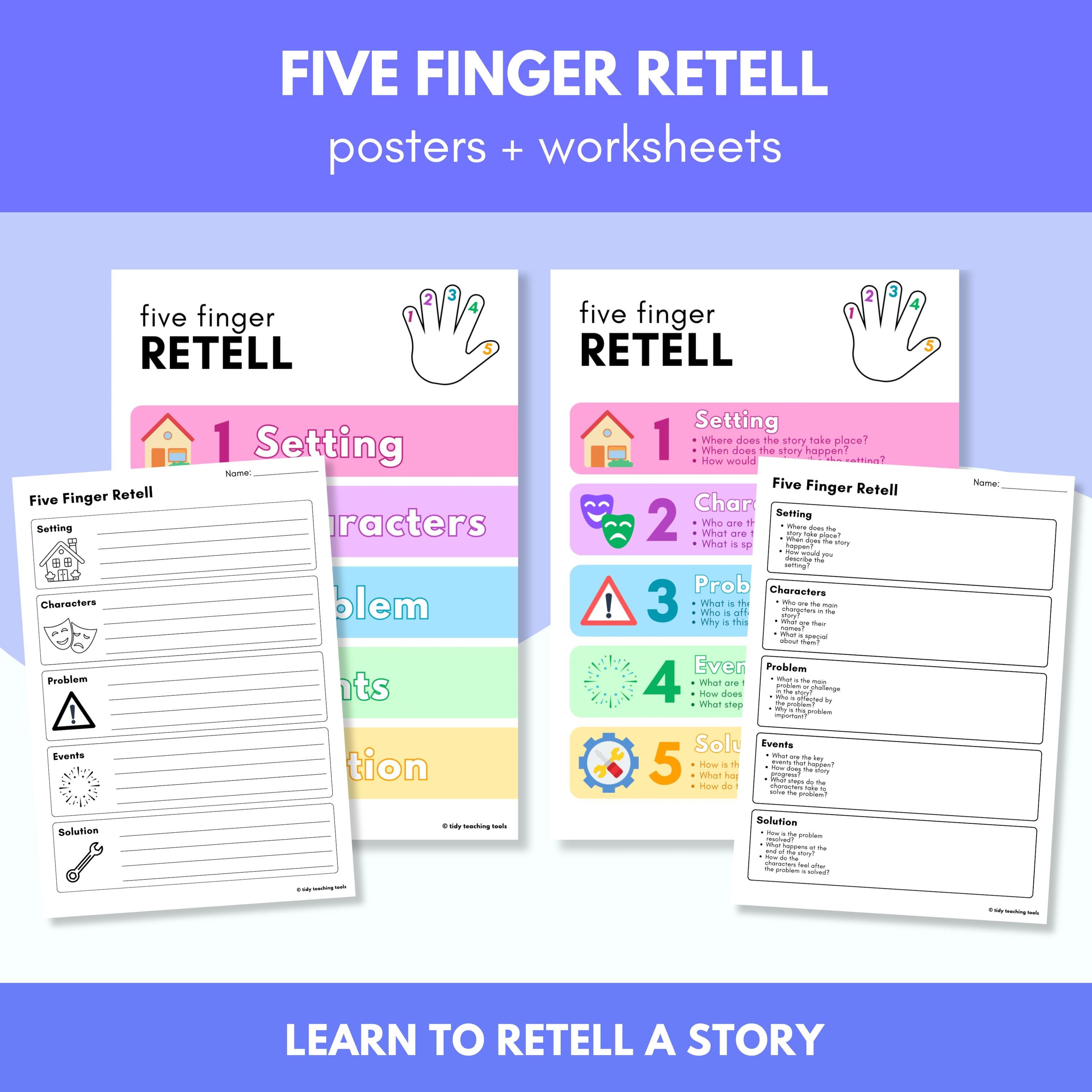 Five Finger Retell Posters Worksheet - Etsy