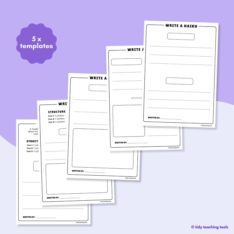 5 X Poetry Templates | Haiku, Cinquain, Limerick, Diamante + Tanka - Etsy
