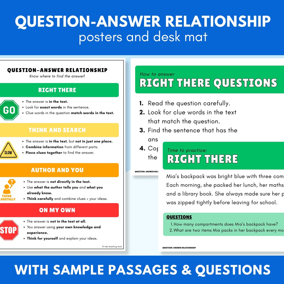 QAR Question-answer Relationship Posters and Desk Mat | Asking ...