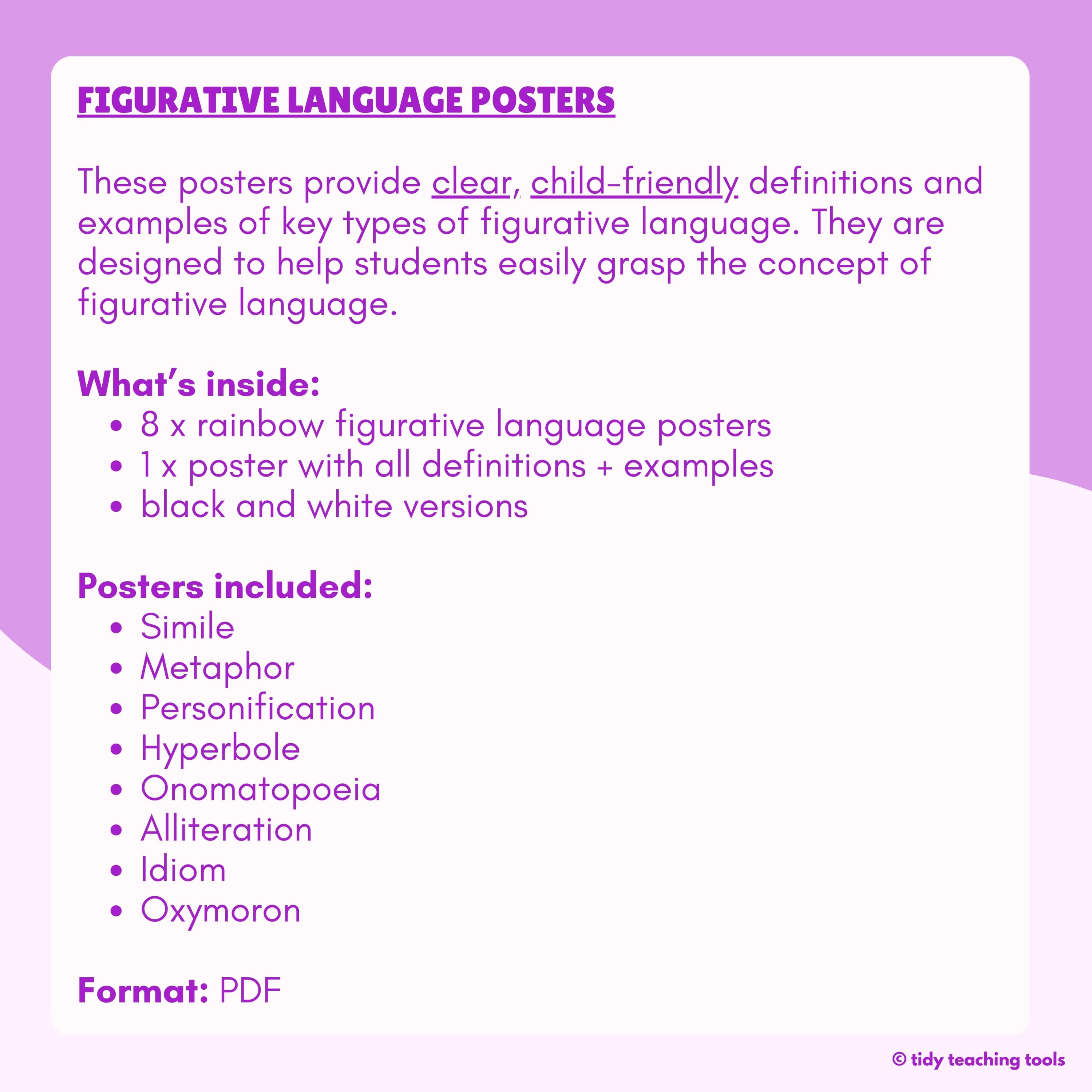 8 Figurative Language Posters for Classroom Display | Simile, Metaphor ...