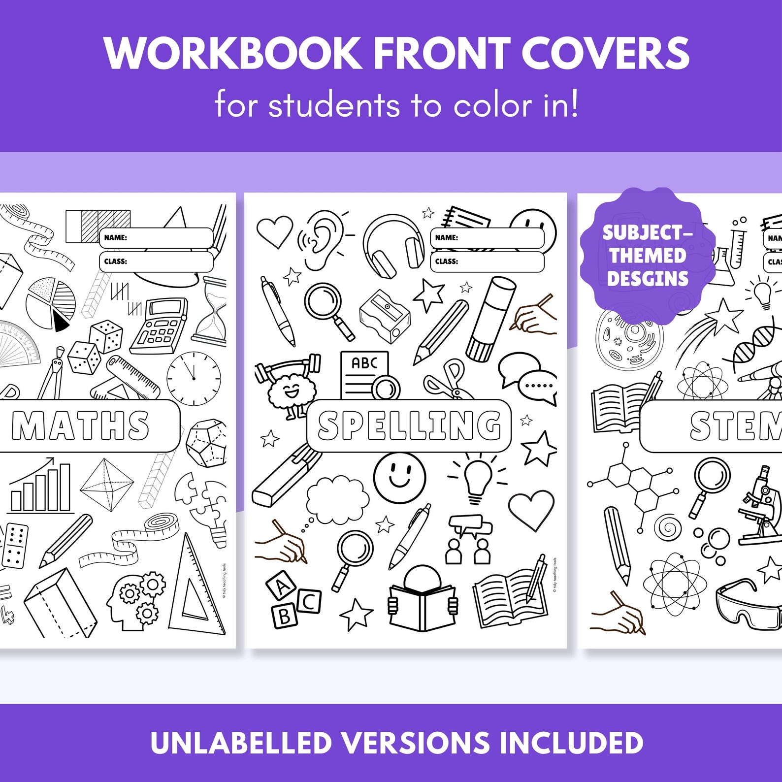 Editable Printable Workbook Covers for Students | Colour-in Subject ...
