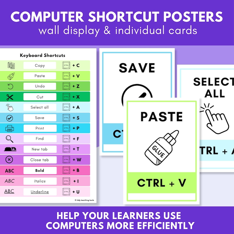 Computer Shortcut Posters + Individual Cards | 13 X Shortcuts - Etsy
