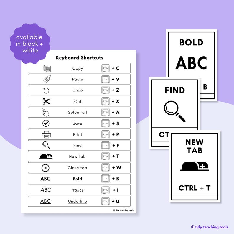 Computer Shortcut Posters Individual Cards 13 X Shortcuts - Etsy