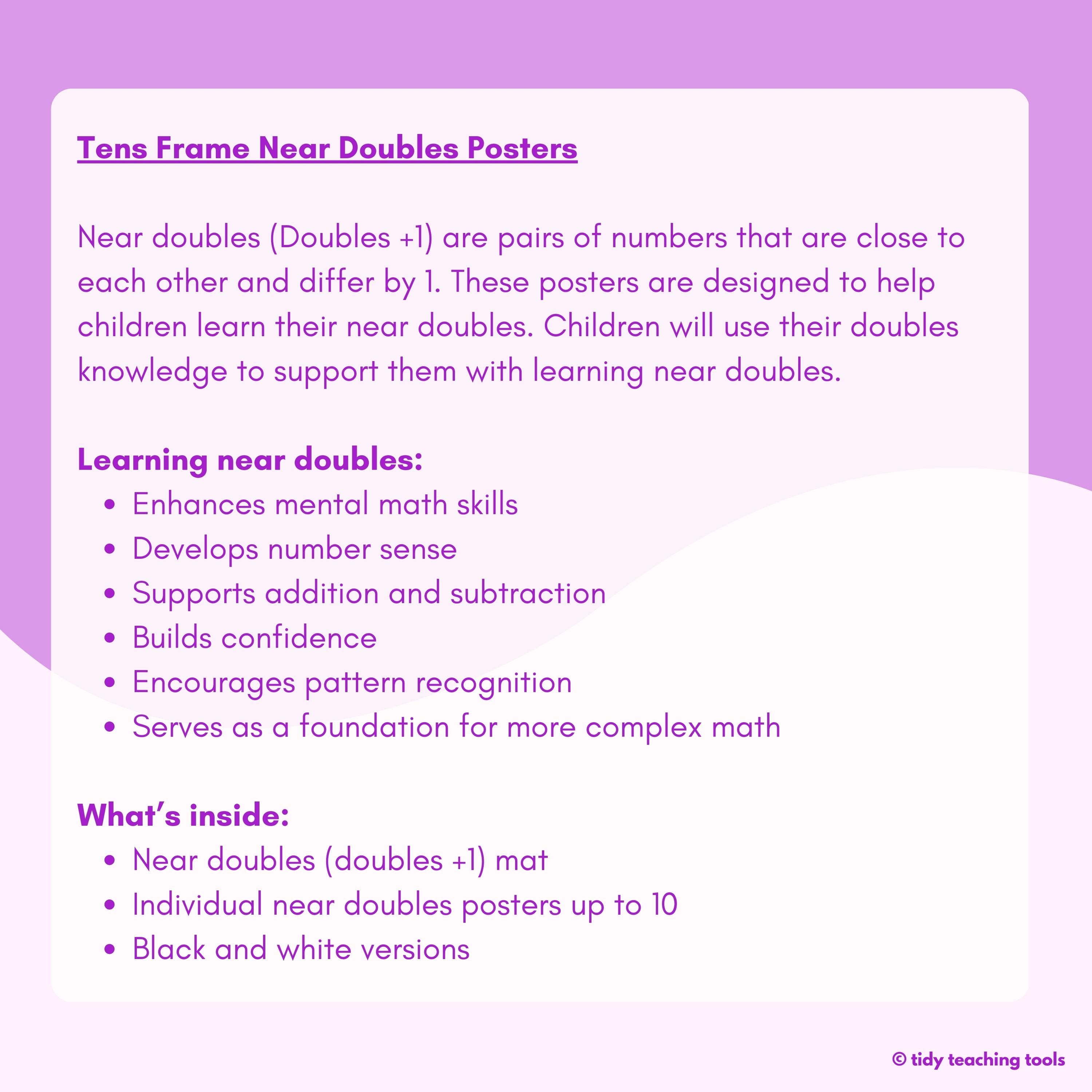 Tens Frame Near Doubles Facts | Posters - Etsy