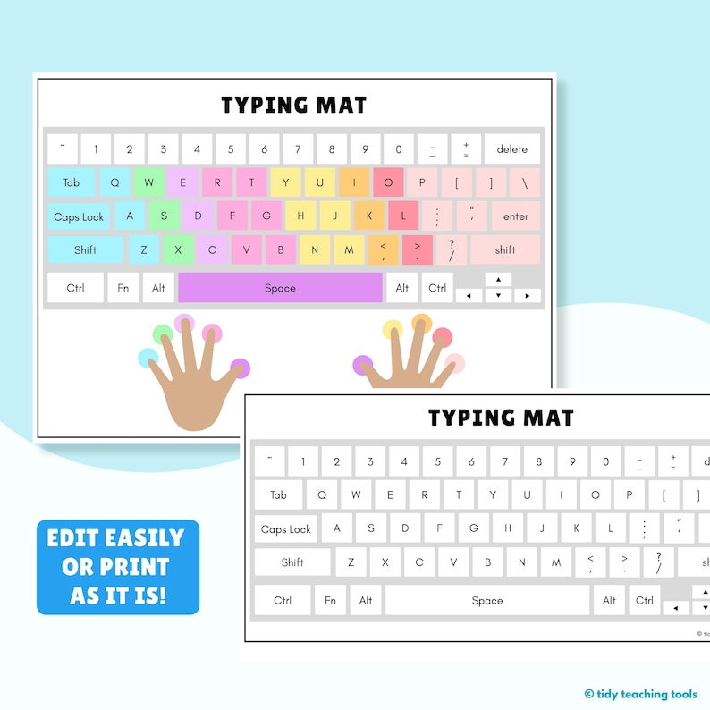 Editable and Printable Typing Mat for Kids | Keyboard Finger Placement ...