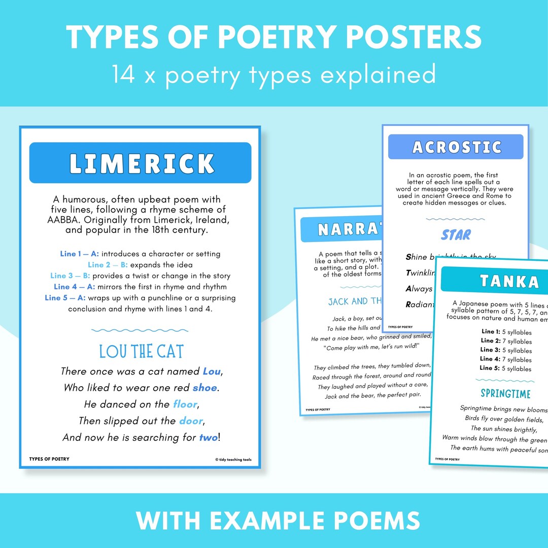 Types of Poetry | 14 X Posters - Etsy