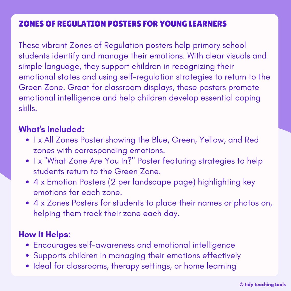 Zones of Regulation Posters for Young Learners - Etsy