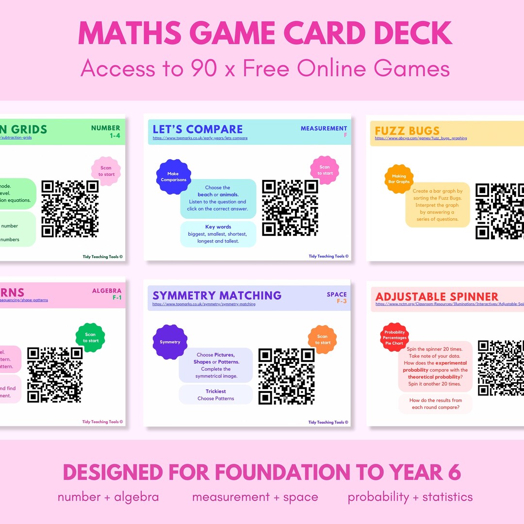 Game Card Deck | Maths (90 X Free Online Games) - Etsy