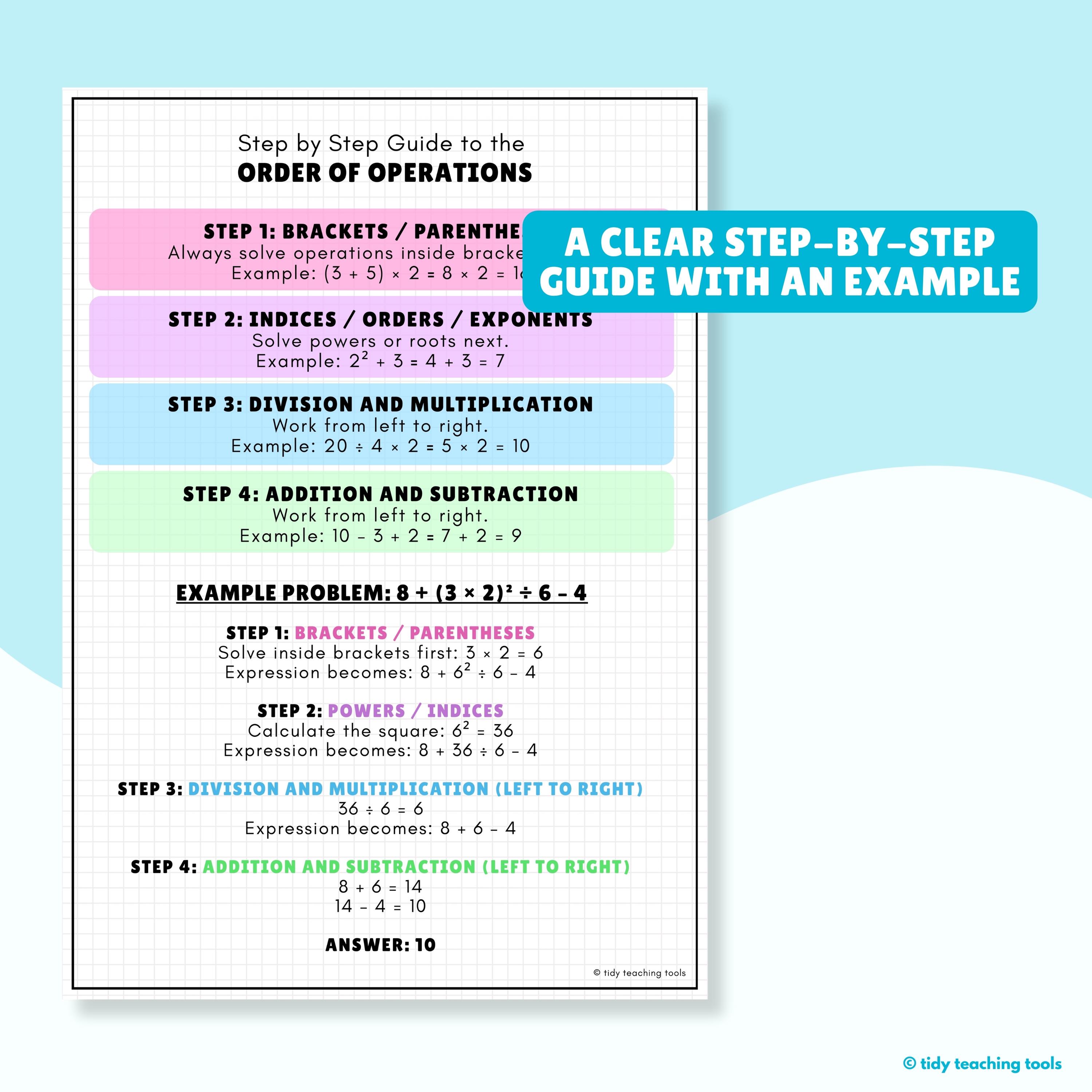 BODMAS, BIDMAS + PEMDAS | Order of Operations Poster and Worksheets - Etsy