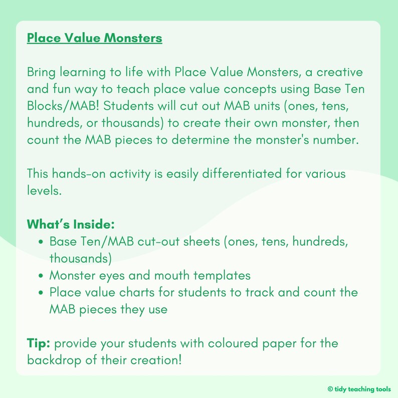 Place Value Monsters | Base Ten Blocks / MAB - Etsy