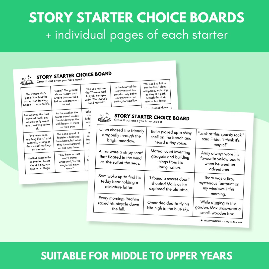 Story Starters | Choice Boards + Individual Pages (middle to Upper ...