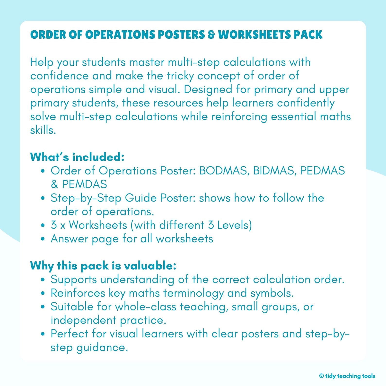 BODMAS, BIDMAS + PEMDAS | Order of Operations Poster and Worksheets - Etsy