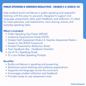 Public Speaking & Audience Skills Pack – Grades 3–6 (ages 8-12) - Etsy