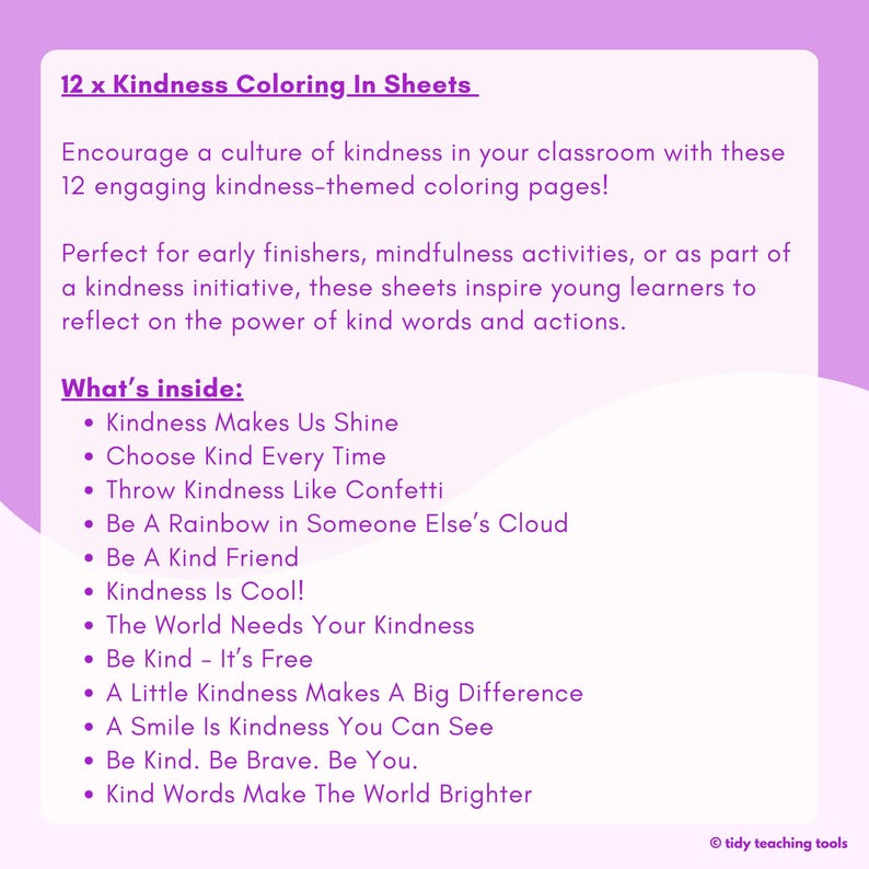 12 X Kindness Coloring in Sheets - Etsy