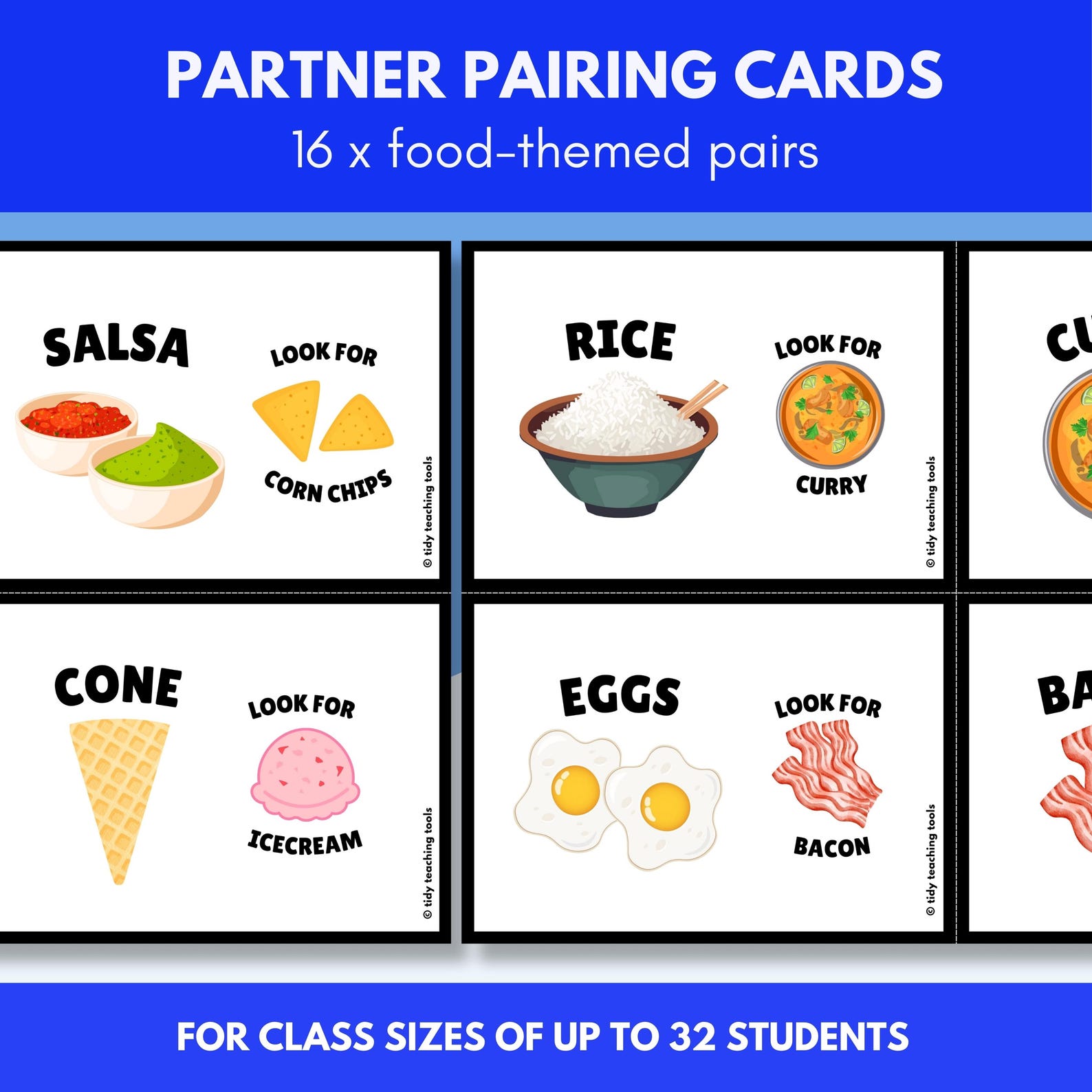 Partner Pairing Cards | 16 X Food Pairs (32 X Student Match up Cards ...