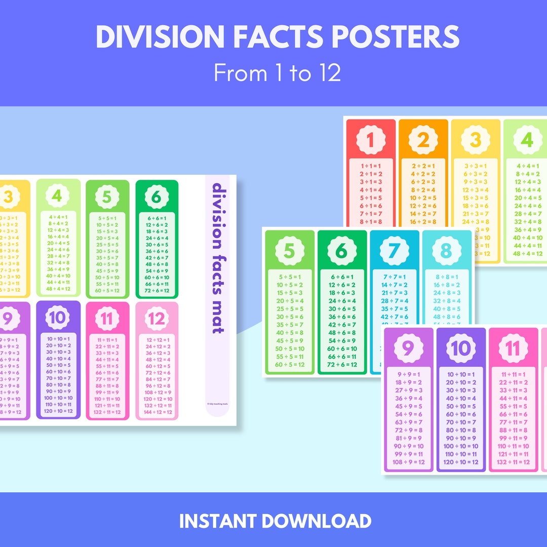 Division Facts Posters and Mat | up to 12 - Etsy