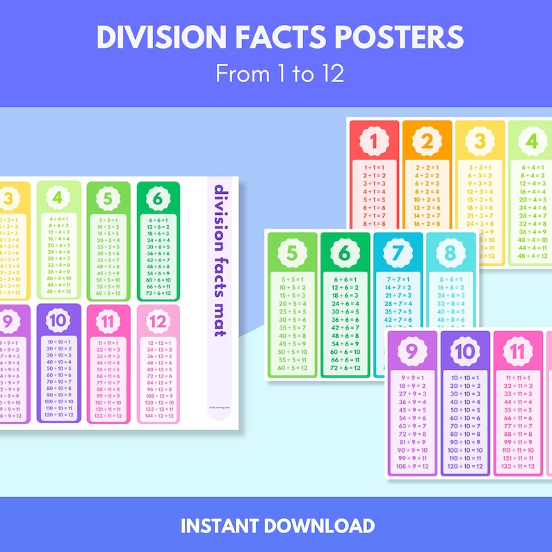 Division Facts Posters and Mat | up to 12 - Etsy