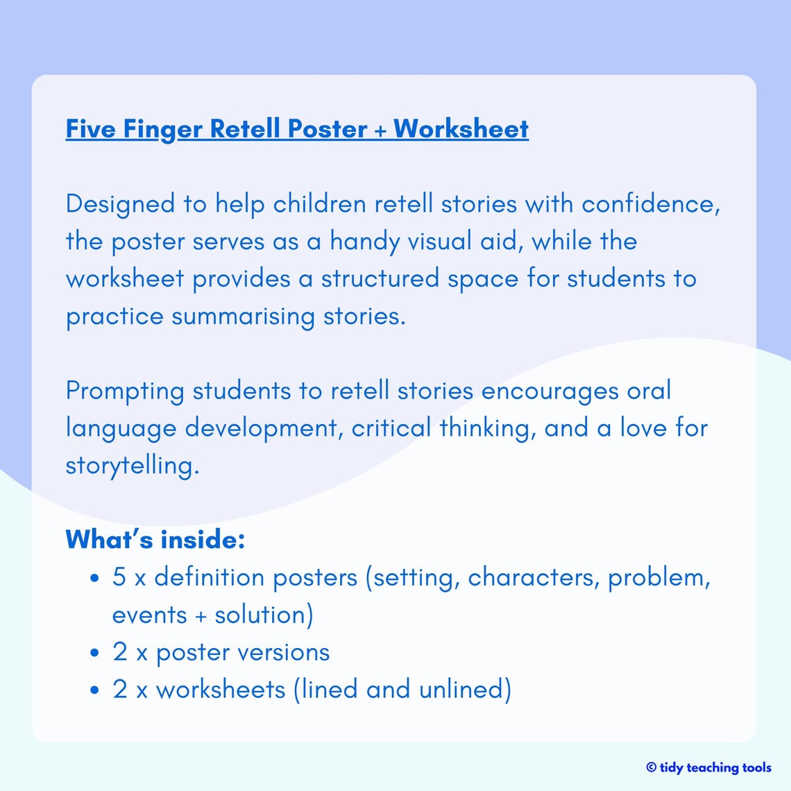 Five Finger Retell Posters Worksheet - Etsy