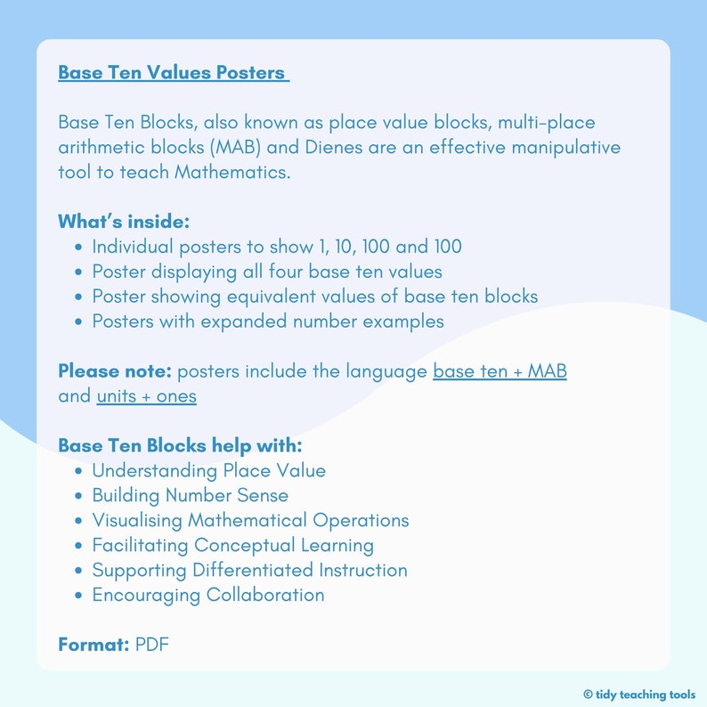 Base Ten / MAB Values Posters - Etsy