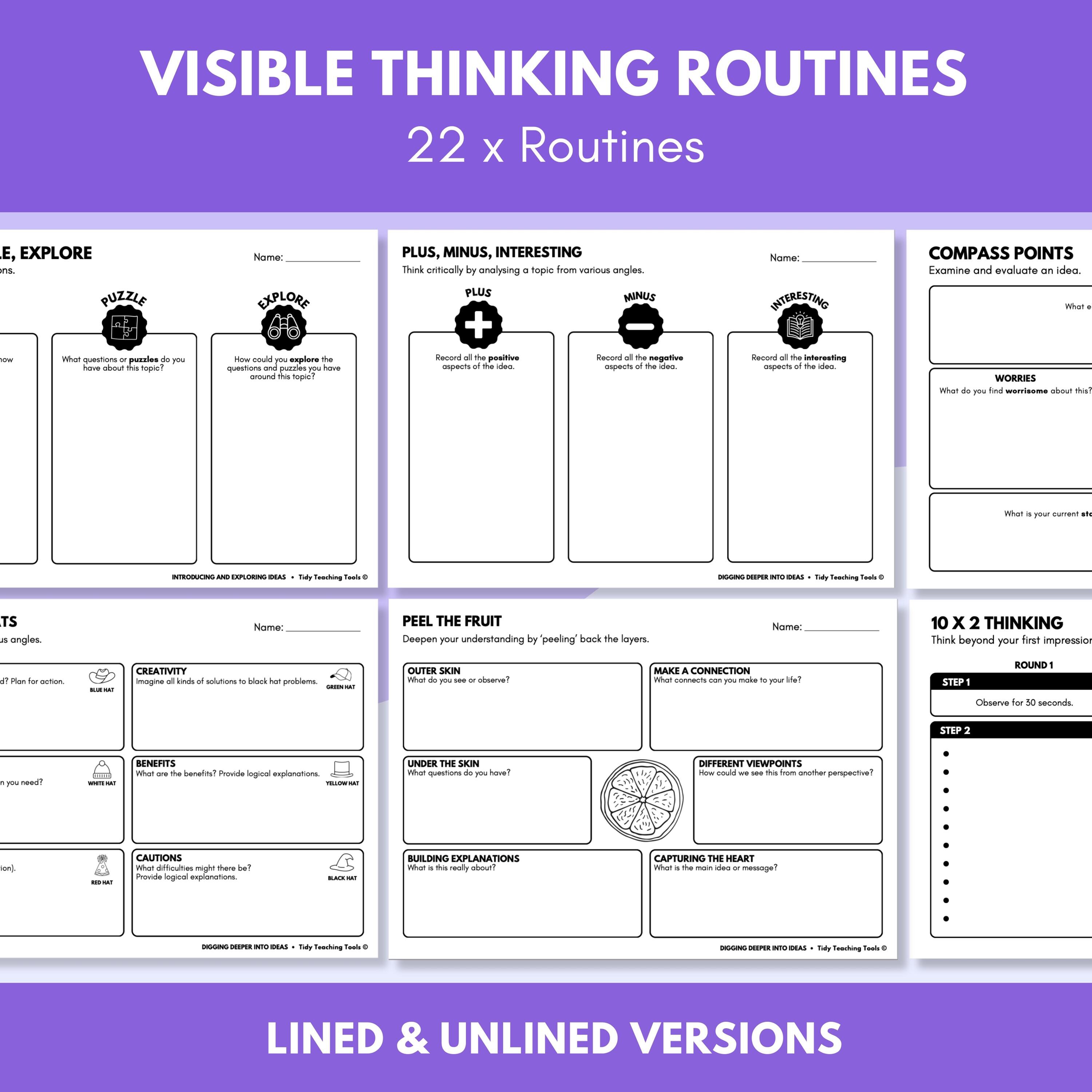 22 X Visible Thinking Routines Worksheets | Cultures of Thinking - Etsy
