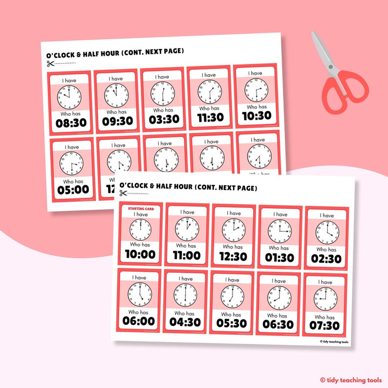 I Have, Who Has | O’clock and Half Hour Times - Etsy
