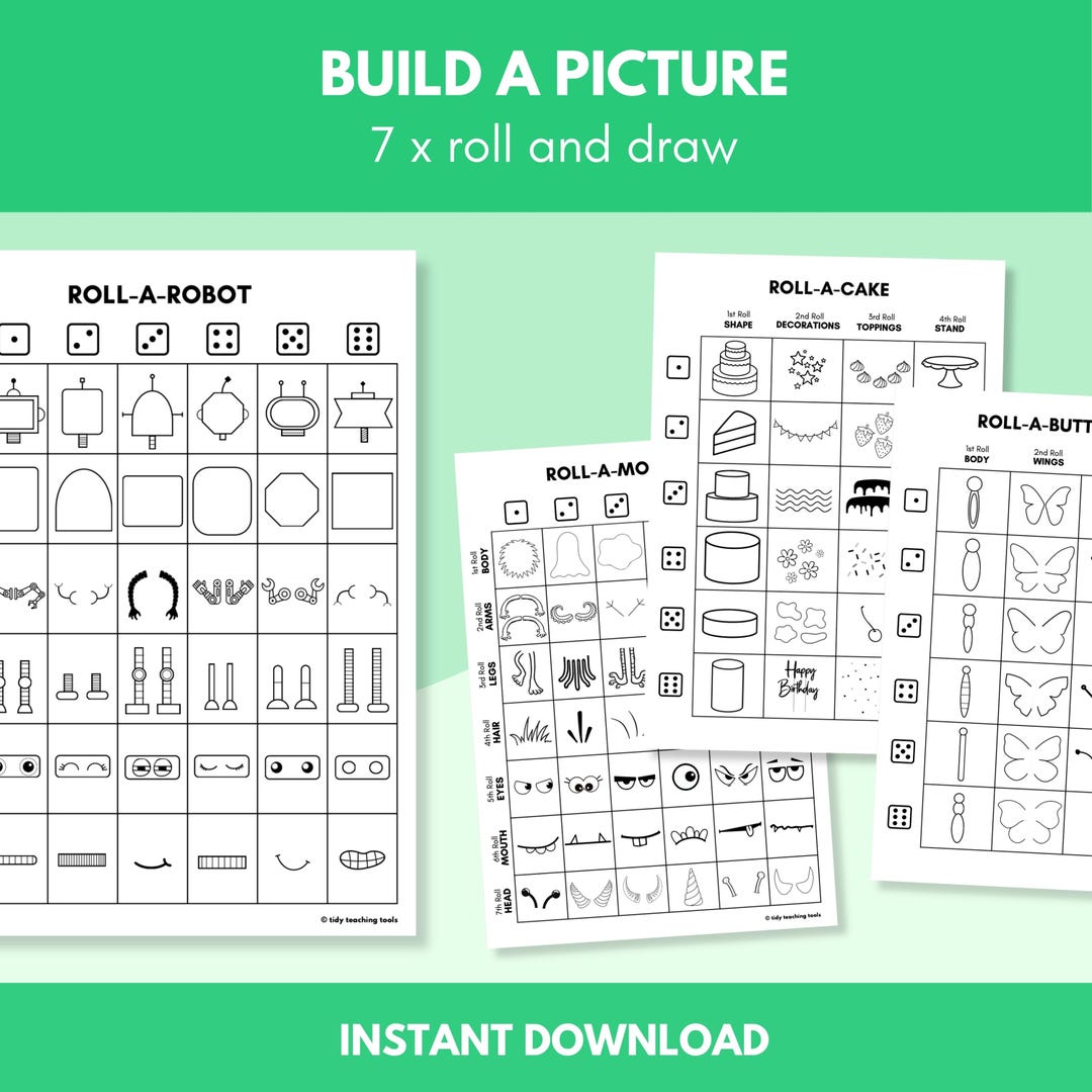 7 X Build a Picture / Roll and Draw (no Prep Drawing Activity) - Etsy
