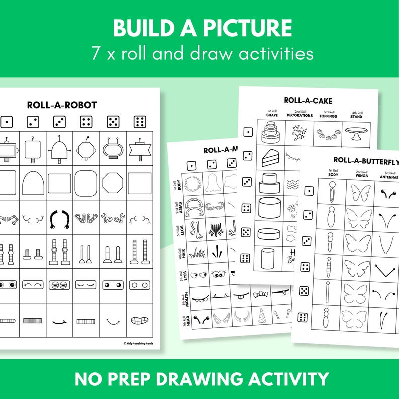 7 X Build a Picture / Roll and Draw (no Prep Drawing Activity) - Etsy