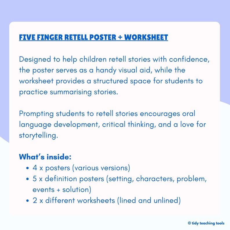 Five Finger Retell | Posters + Storytelling Templates - Etsy