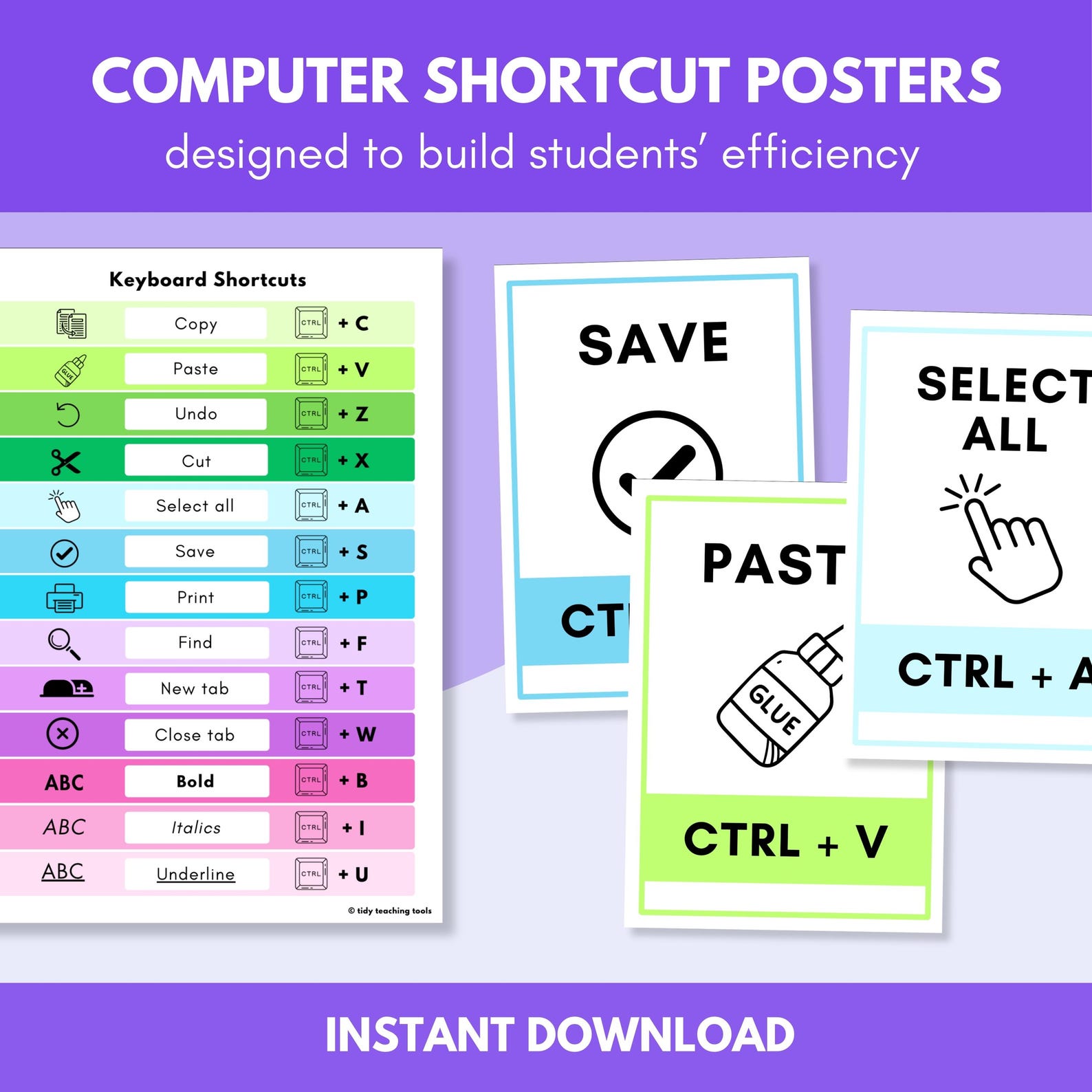 Computer Shortcut Posters Individual Cards 13 X Shortcuts - Etsy