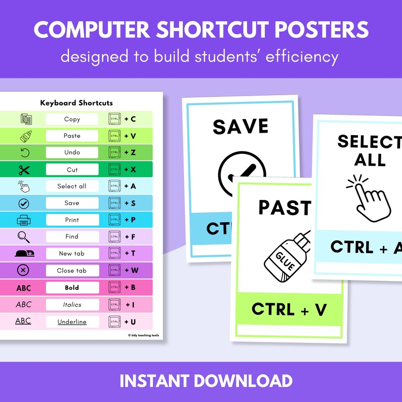 Computer Shortcut Posters Individual Cards 13 X Shortcuts - Etsy