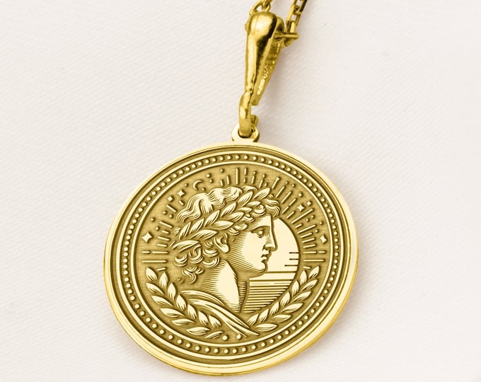 14K Solid Gold Apollo Necklace, Greek Mythology Apollo Charm Necklace ...