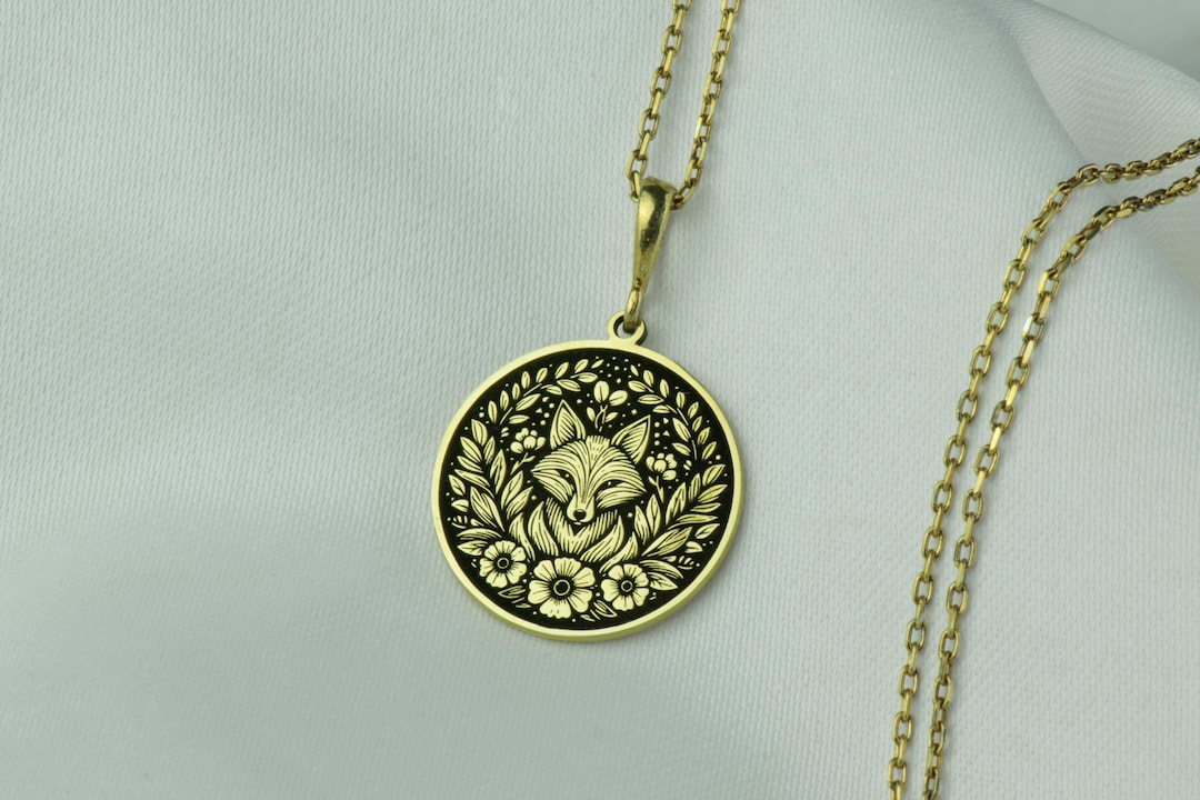 14K Solid Gold Fox Necklace, Personalized Fox Pendant, Silver Fox ...