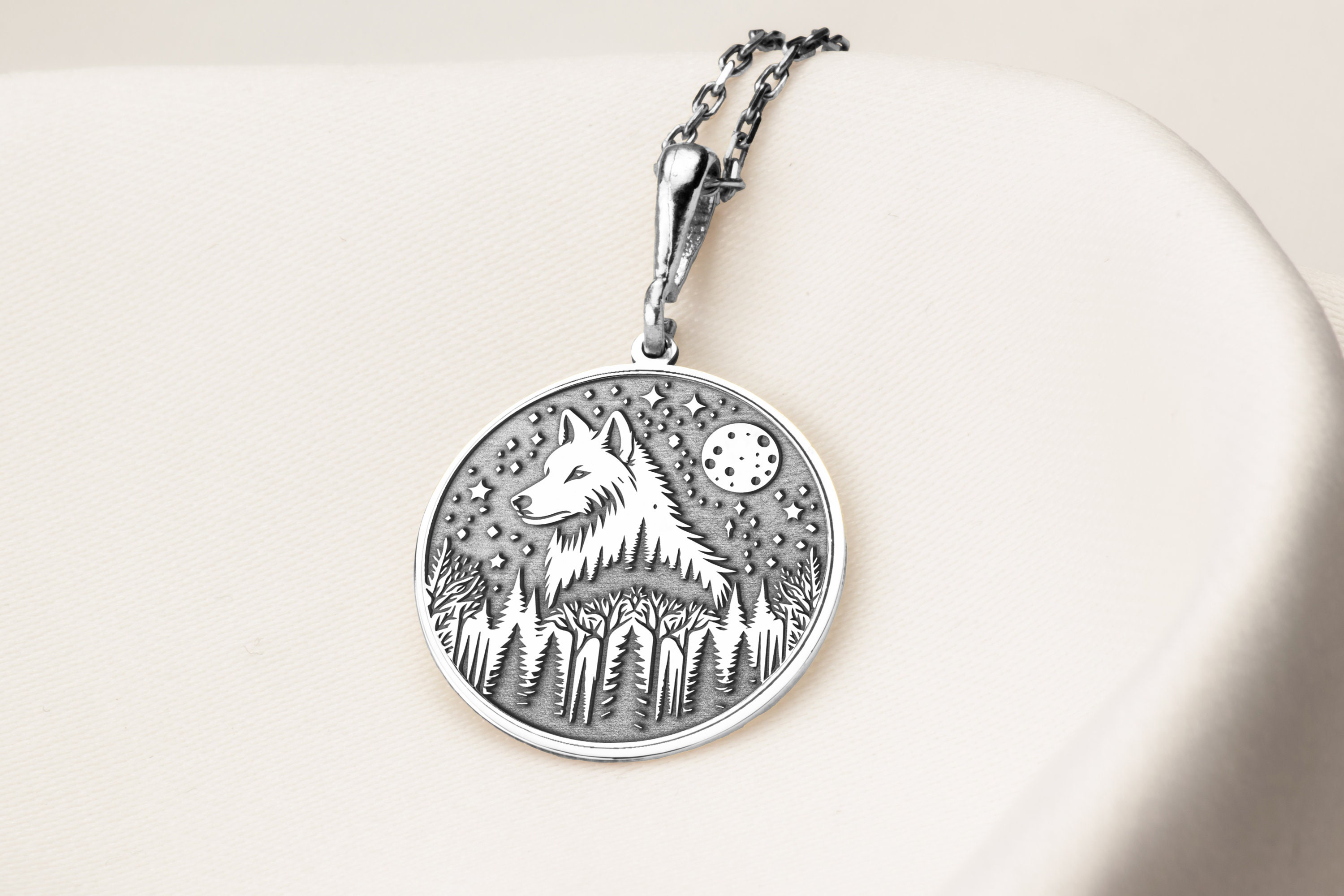 14K Solid Gold Wolf Pendant, Animal Jewelry, Personalized Howling Wolf ...