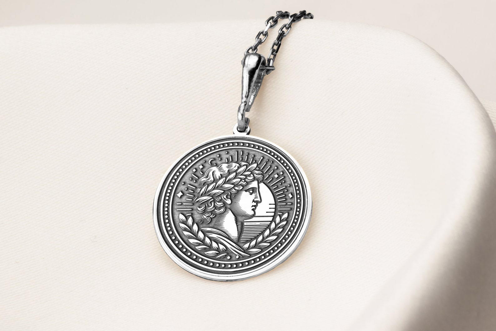 14K Solid Gold Apollo Necklace, Greek Mythology Charm - Etsy