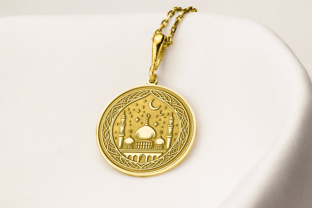 14K Solid Gold Mosque Necklace, Rose Gold Islamic Jewelry, Ramadan ...