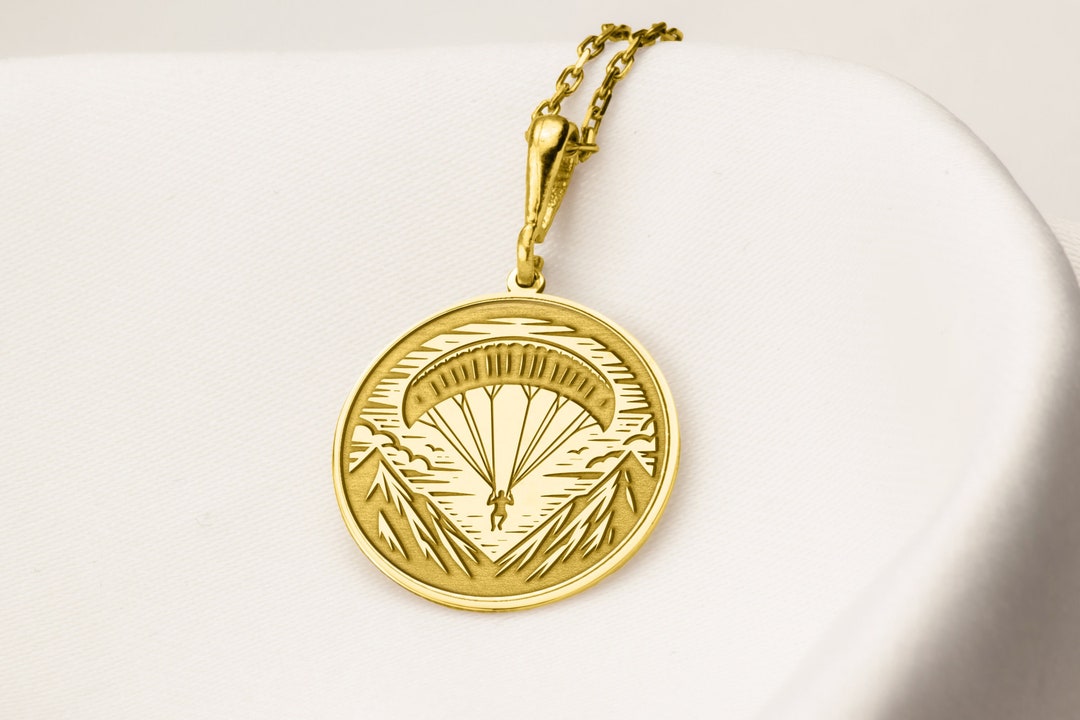14K Gold Paragliding Pendant Necklace, Sky Diver Jewelry - Etsy