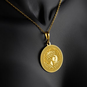 14K Solid Gold Apollo Necklace, Greek Mythology Charm - Etsy