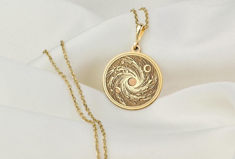 14K Solid Gold Black Hole Pendant Necklace: Galaxy Medallion - Etsy