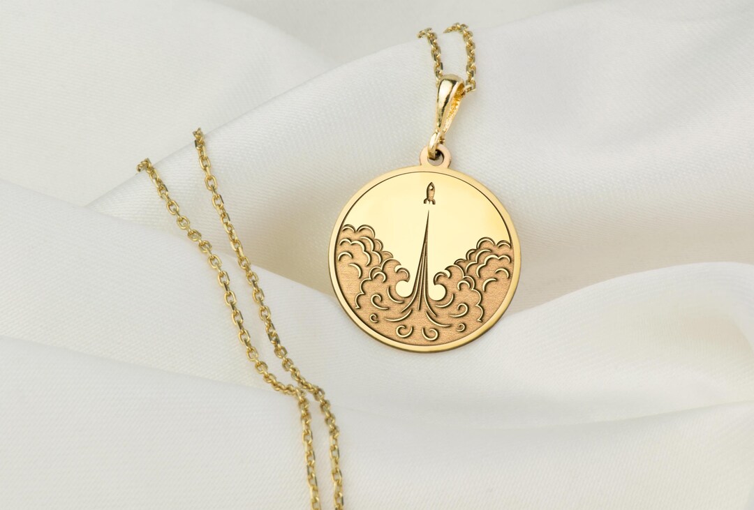 14K Solid Gold Rocket Necklace, 925K Sterling Silver Rocket Pendant ...
