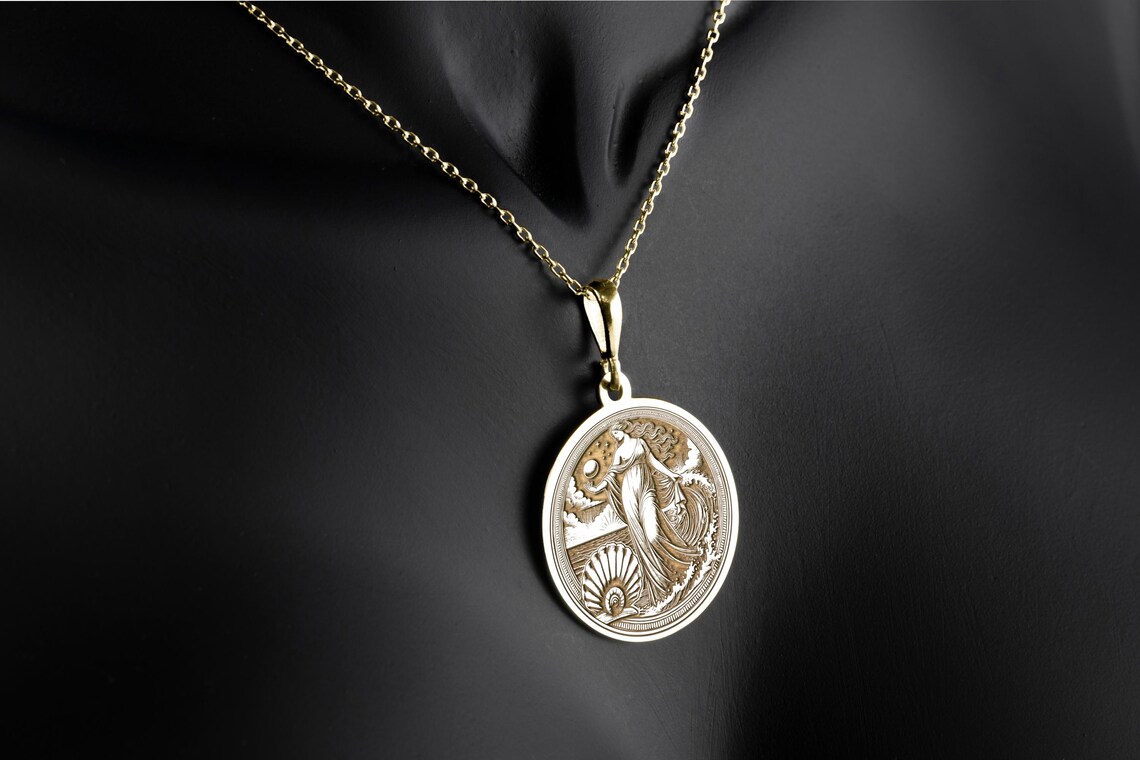14K Solid Gold Aphrodite Charm Necklace, Feminist Jewelry, Aphrodite ...