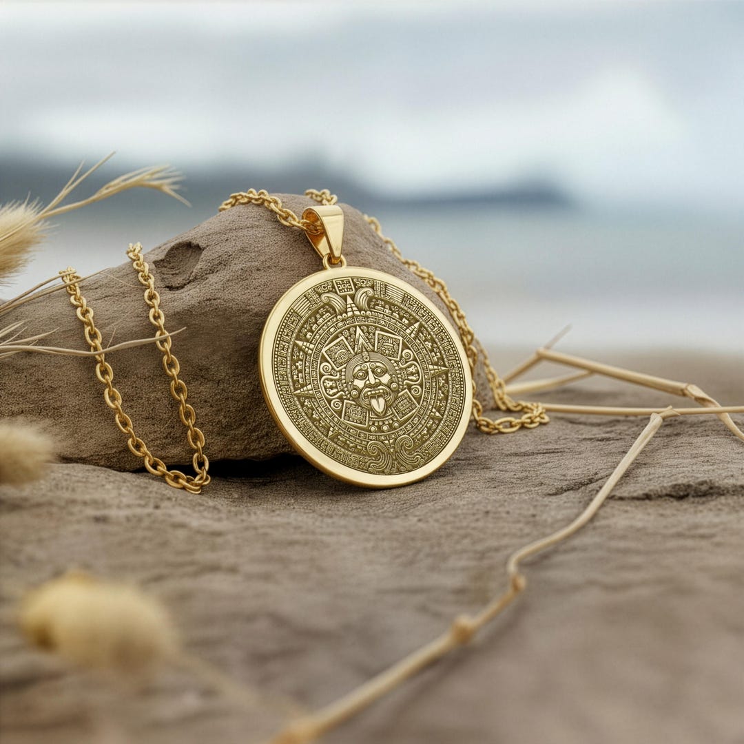 Aztec Calendar Necklace: Silver Sun Stone Pendant, Tonatiuh God Charm ...