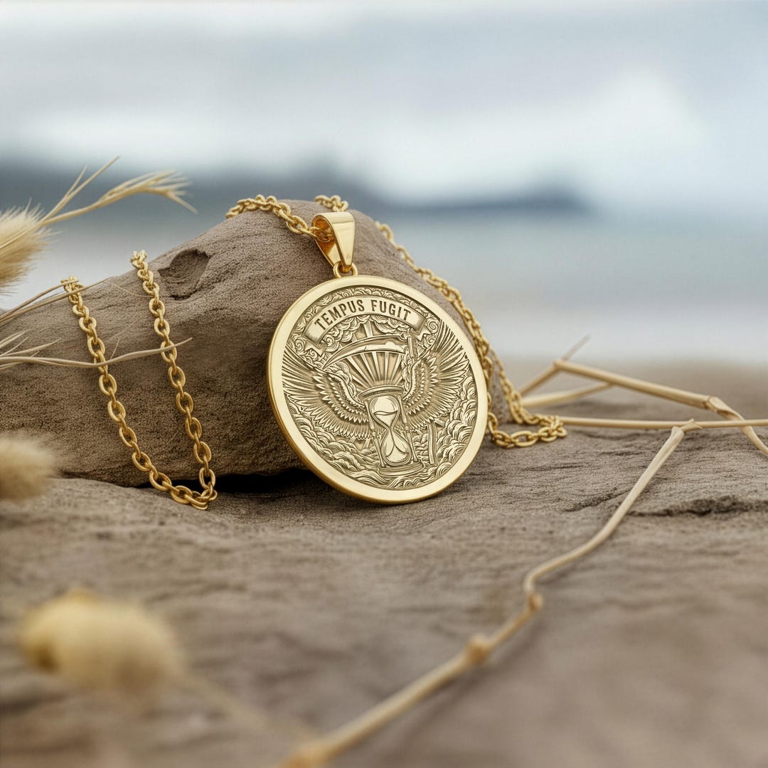 Tempus Fugit Necklace: Time Flies Pendant, Silver Winged Hourglass ...