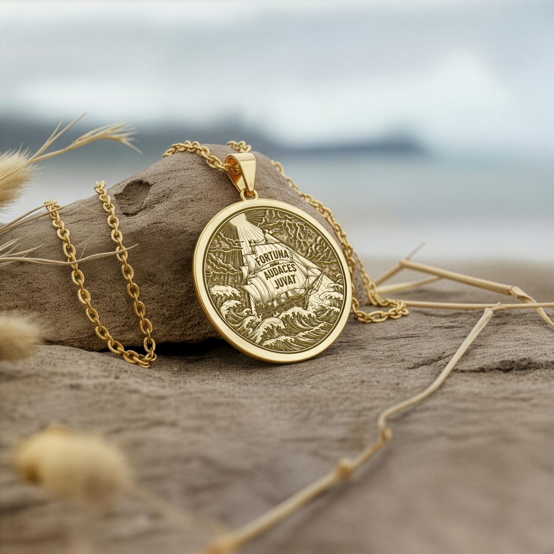 Fortuna Audaces Juvat Necklace: Ship Pendant, Latin Quote Jewelry ...