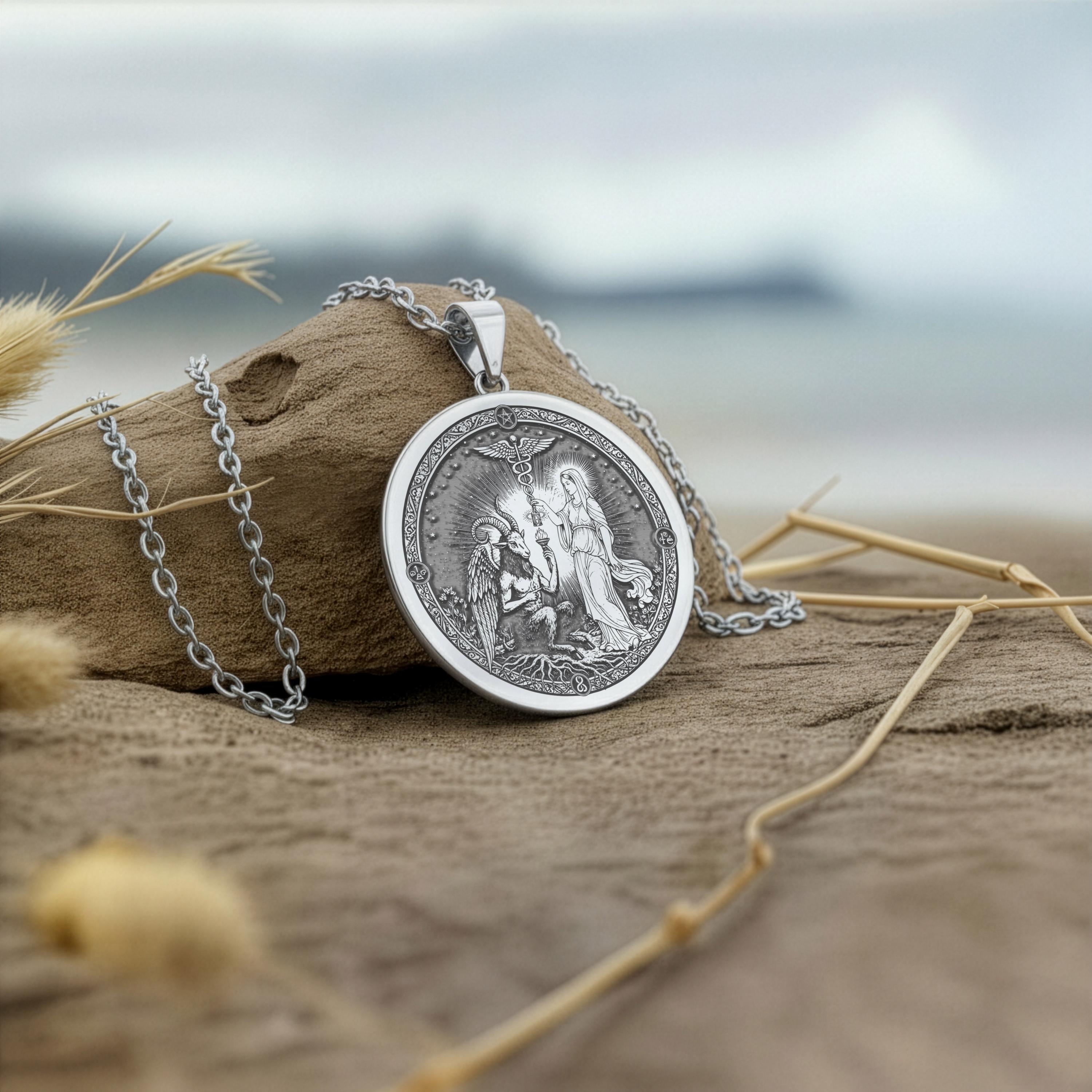 Baphomet and Sophia Necklace: Gnostic Pendant, Occult Jewelry, Dualism ...