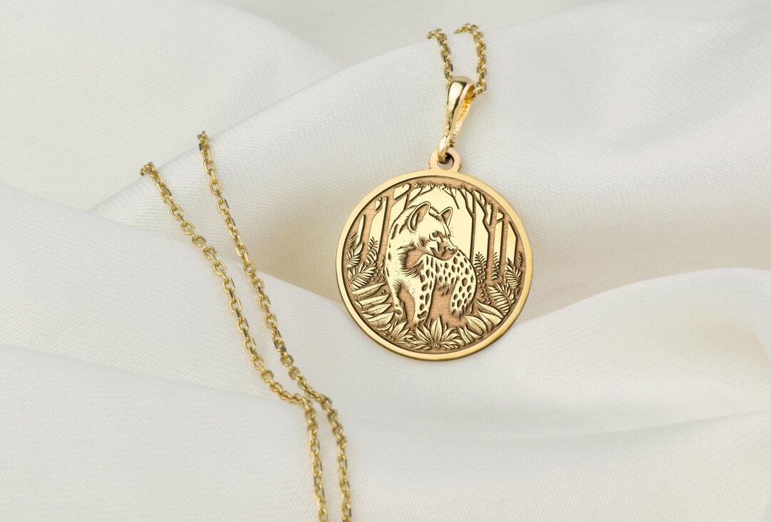 14K Solid Gold Hyena Necklace, Silver Hyena Charm Necklace Handmade ...