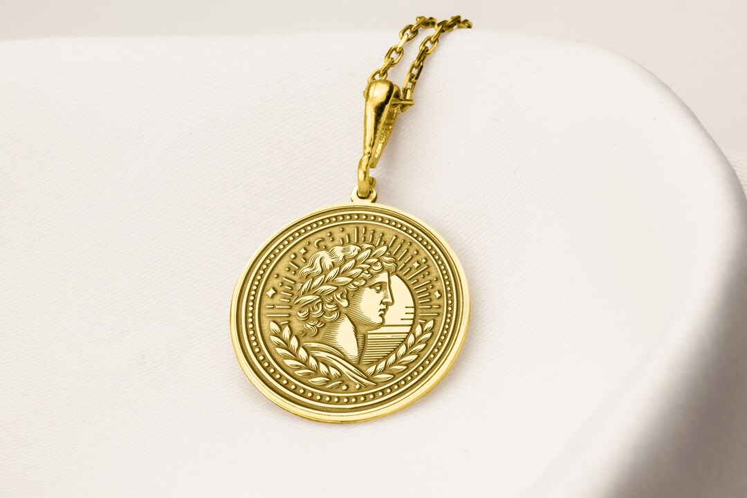 14K Solid Gold Apollo Necklace, Greek Mythology Apollo Charm Necklace ...