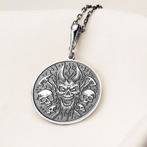 14K Solid Gold the Devil Necklace, Devil and Skulls Necklace With ...