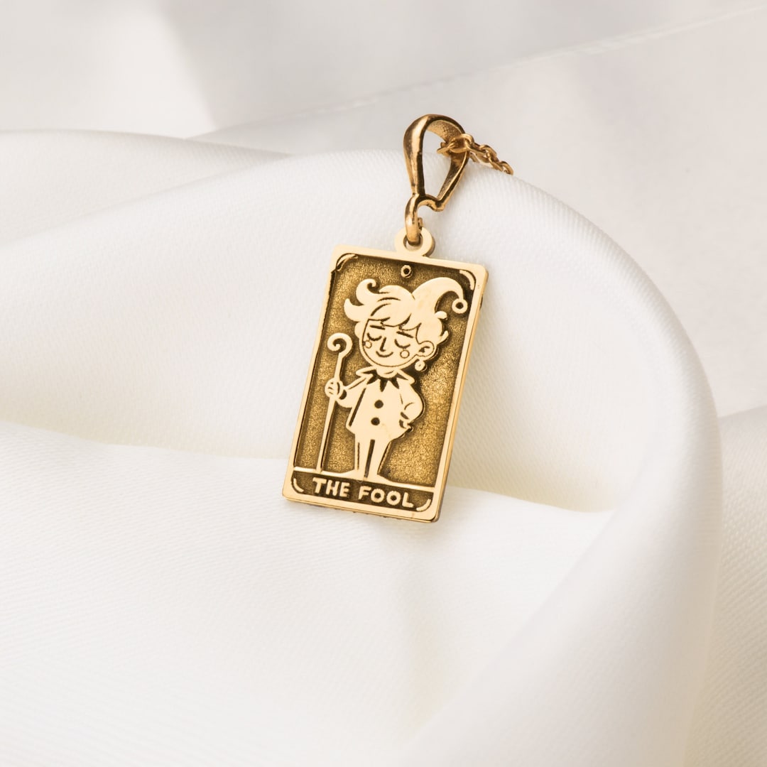 14K Solid Gold the Fool Tarot Charm Necklace, Silver Tarot the Fool ...